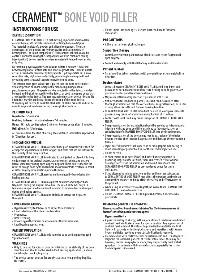 CERAMENT® BONE VOID FILLER - BONESUPPORT